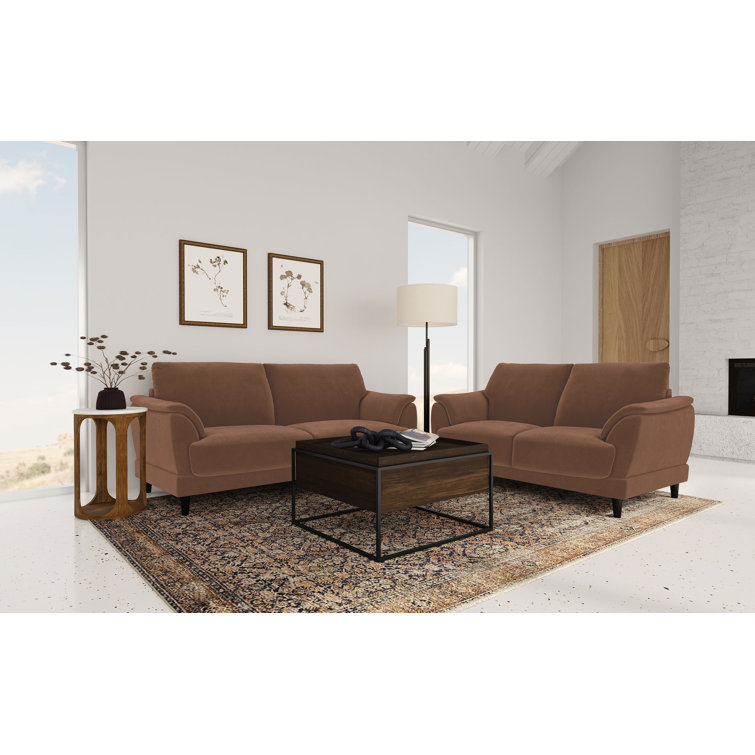 Mercer41 Sevigny 2-Piece Velvet Upholstered Crescent Arm Sofa Set Rust | Wayfair